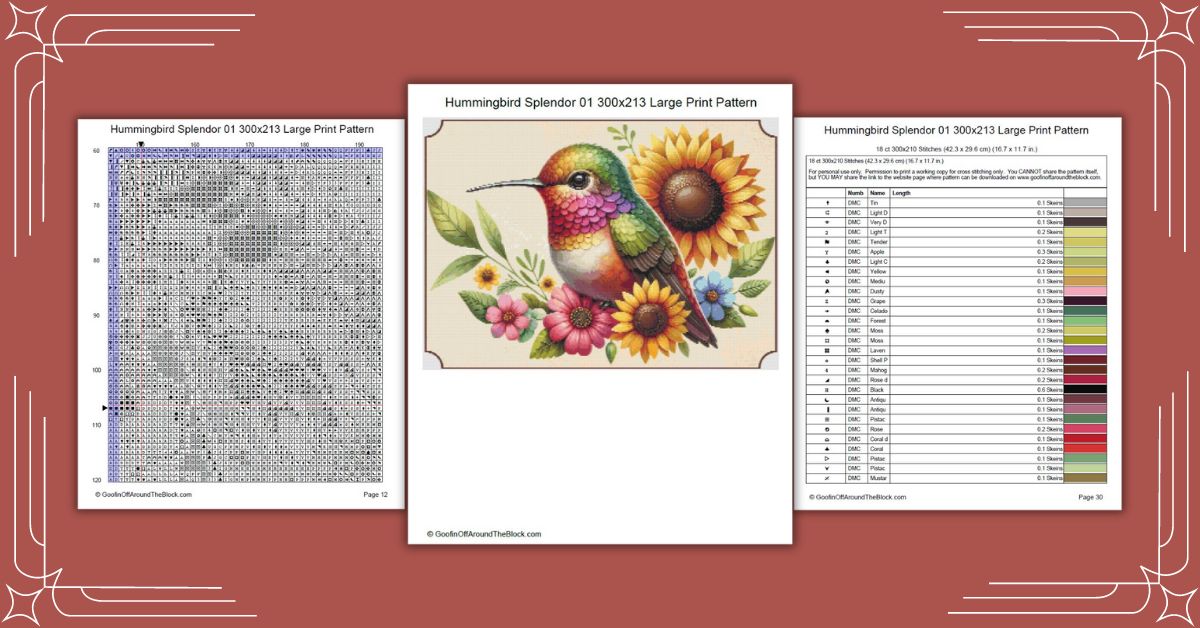 Free Hummingbird Splendor 01 Cross Stitch Pattern – Goofin Off Around ...